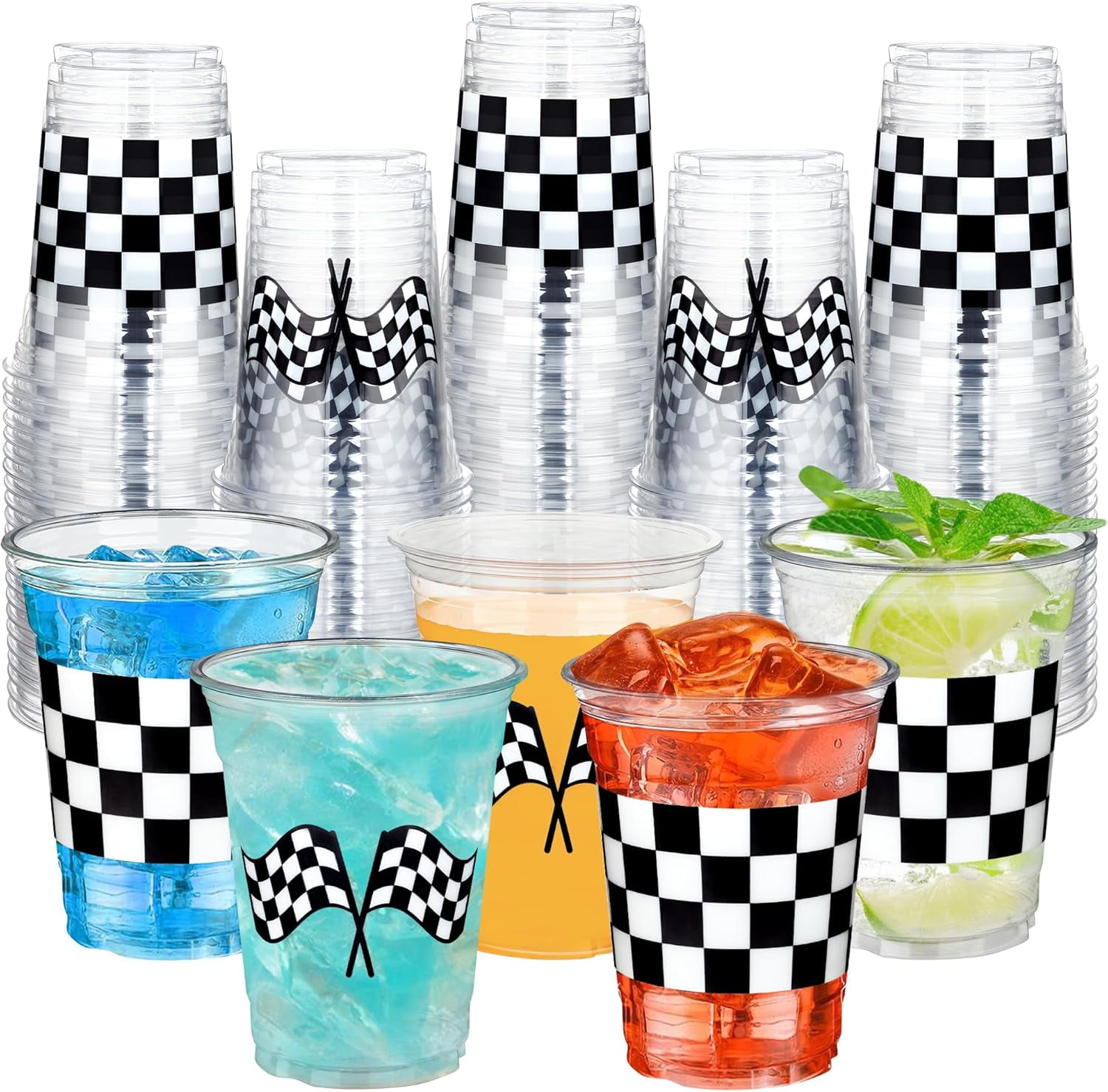peony man 50 Pcs Checkered Racing Party Plastic Cups 16 oz White Black ...