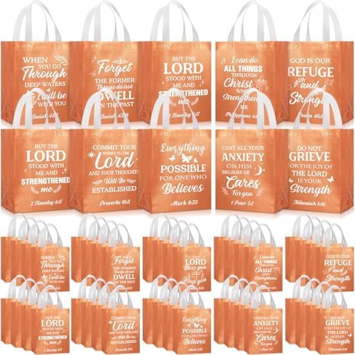 50 Pcs Christian Gift Bag Bulk Reusable Religious Bible Verse Tote ...