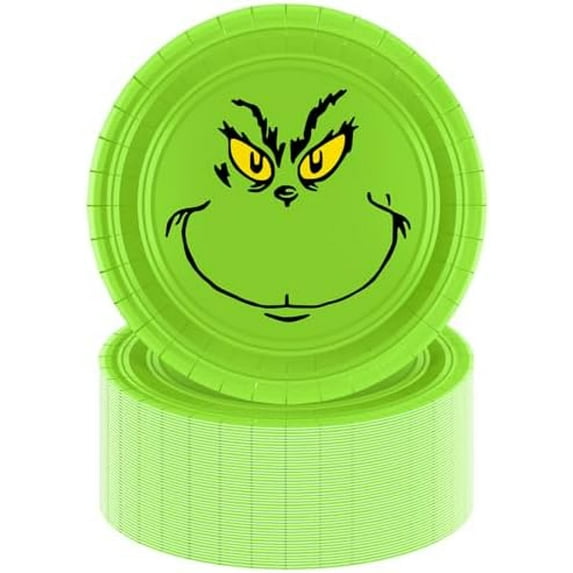 50 Pcs Christmas Paper Plates 9 Inch Christmas Green Elf Disposable ...