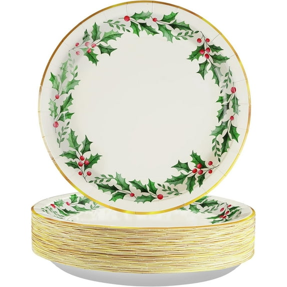 50 Pcs Christmas Round Plates 10" Large Disposable 400 GSM Heavy Duty ...