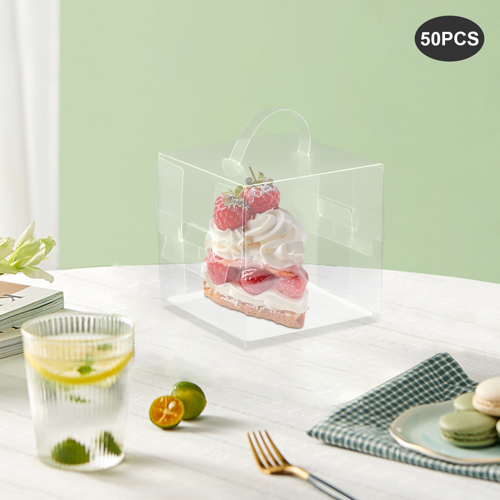 50 Pcs Clear Cake Box, Cake Organizer Carrier Box, Plastic Cake Boxes ...