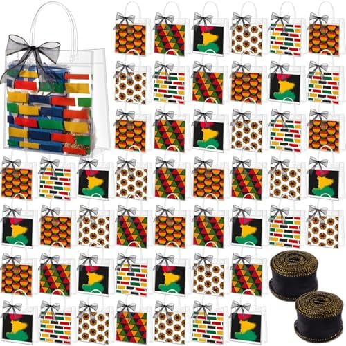 50 Pcs Clear Christmas Gift Bags with Bow Ribbon 5 Styles PVC Christmas ...