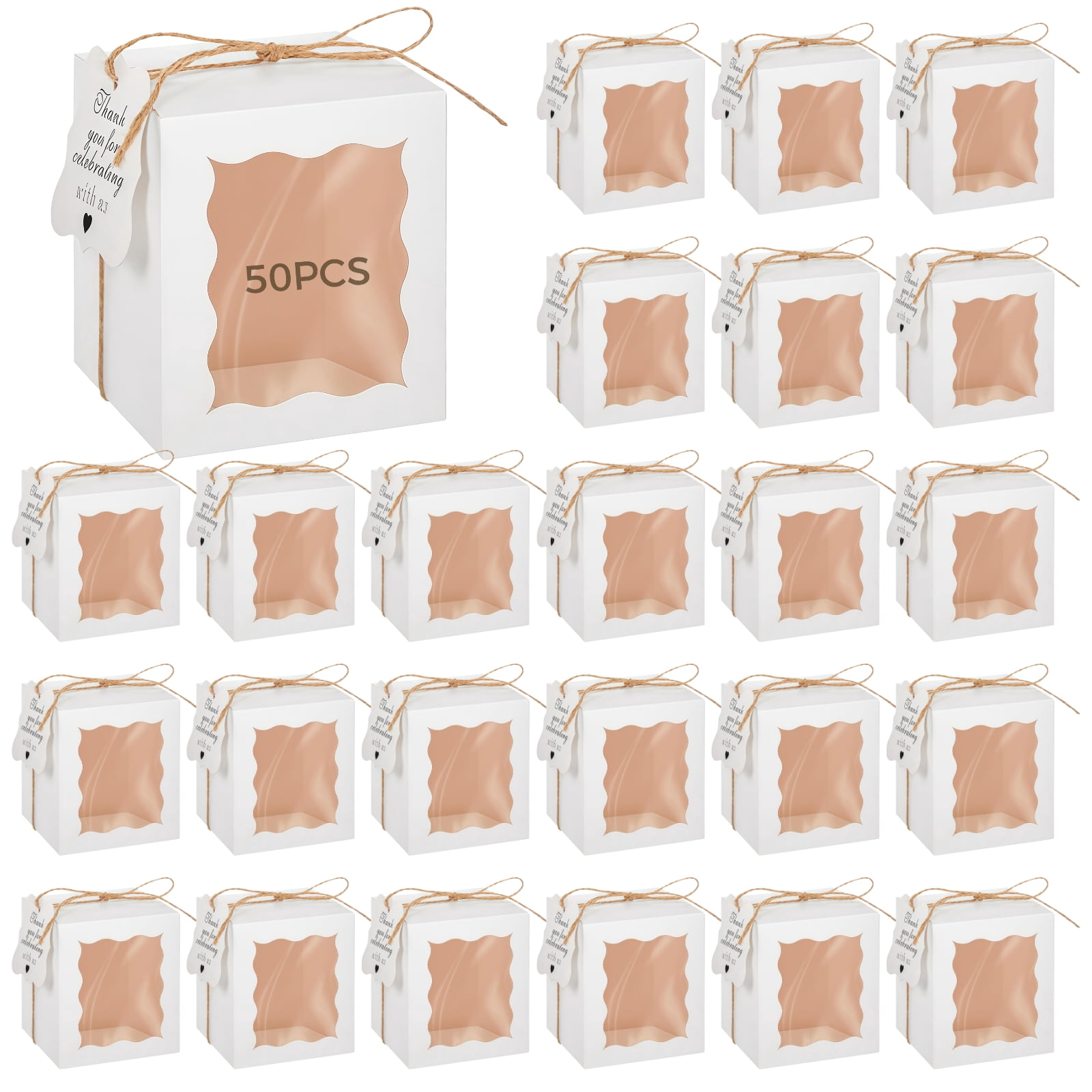 50 Pcs Clear Gift Boxes for Candles, White Square Packaging with Thank ...