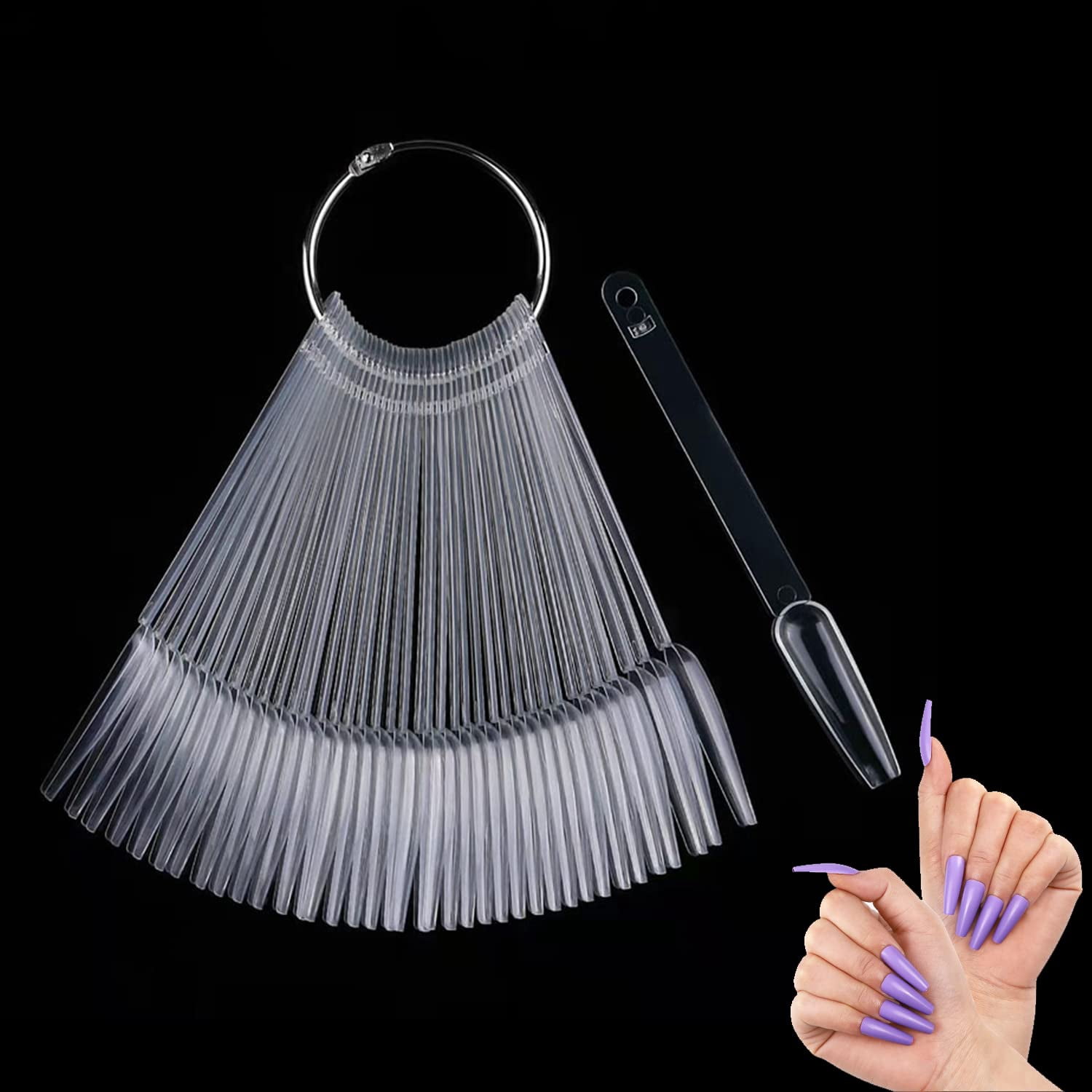 50 Pcs Clear Nail Swatch Sticks with Ring,Fan Shape Nail Art Polish ...