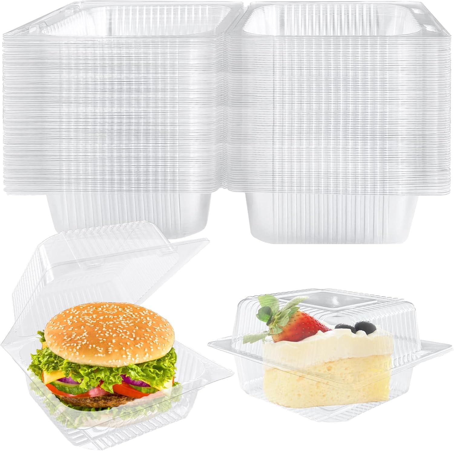 50 Clear Plastic Takeaway Containers, Clear Plastic Square Hinged Food ...