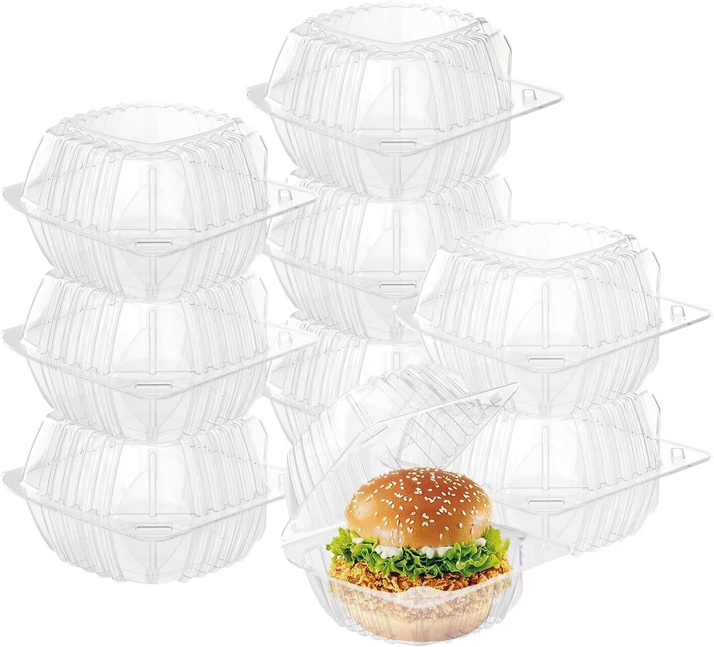 50 Pcs Clear Thickening Plastic Hinged Take Out Containers Disposable ...