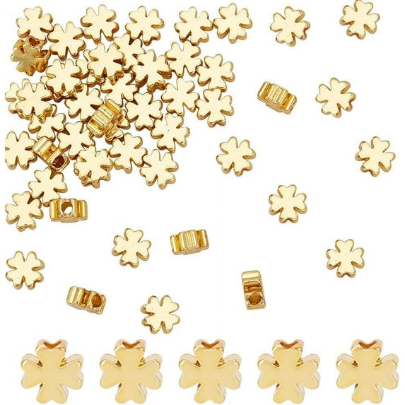 50 Pcs Clover Beads 5mm Real 18K Gold Plated Plants Bead Metal Tiny ...