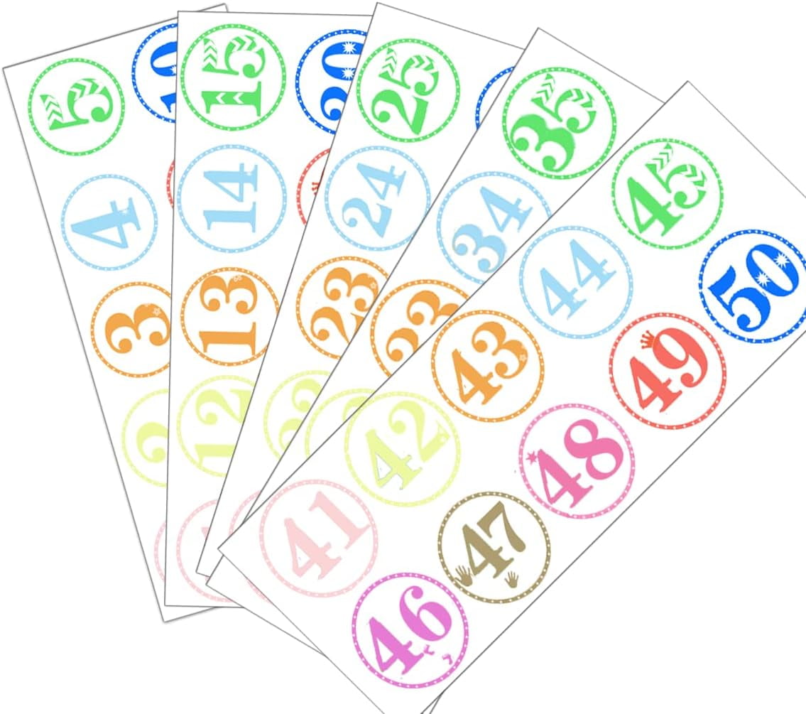 50 Pcs Colorful Consecutive Number Vinyl Stickers 2 Inch Dot Number ...