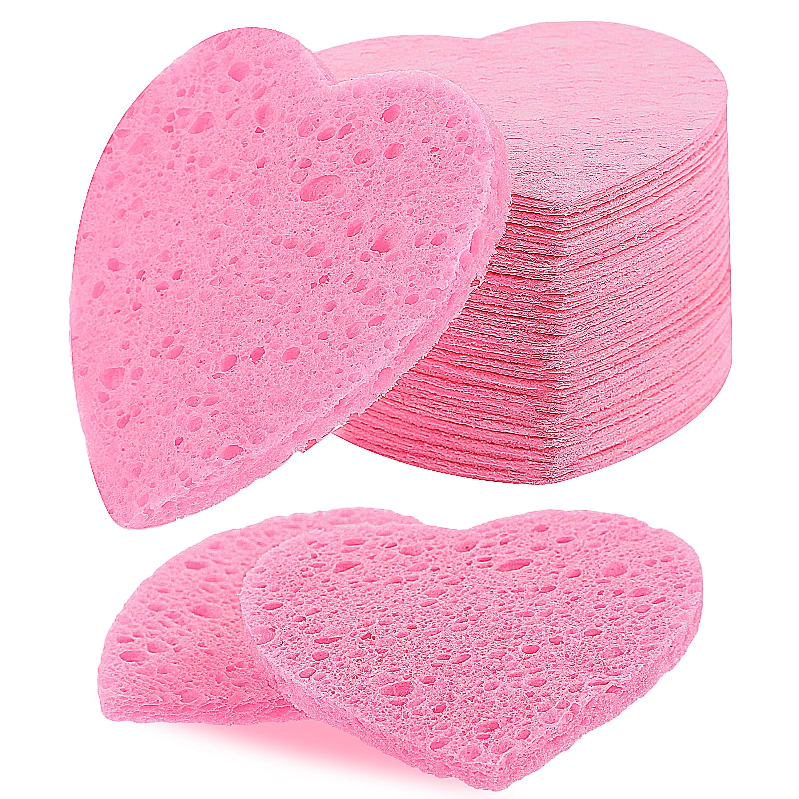 50 Heart-Shaped Compressed Facial Sponges - 100% Natural Cellulose ...