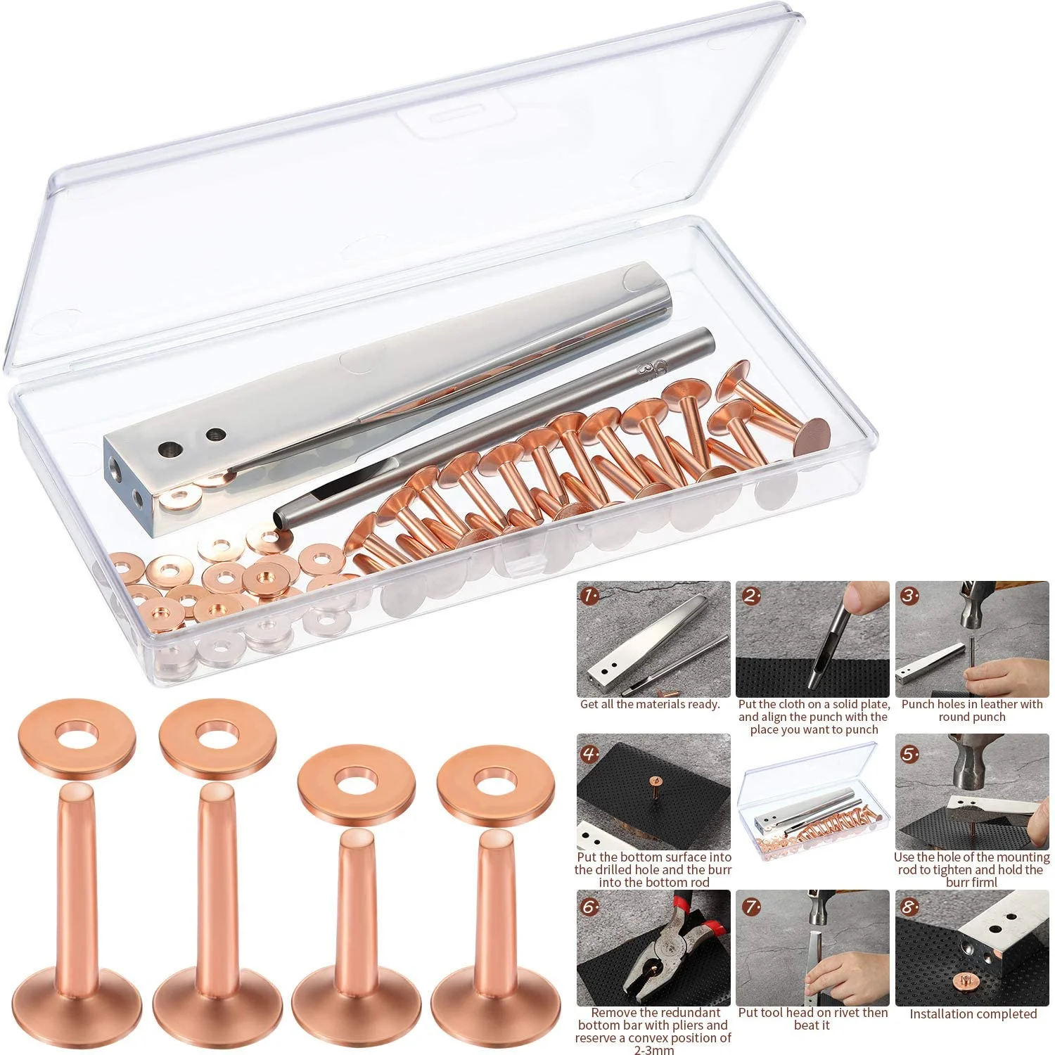 50 Pcs Copper Rivet and Burr 9 and #12 Copper Leather Brass Rivets ...