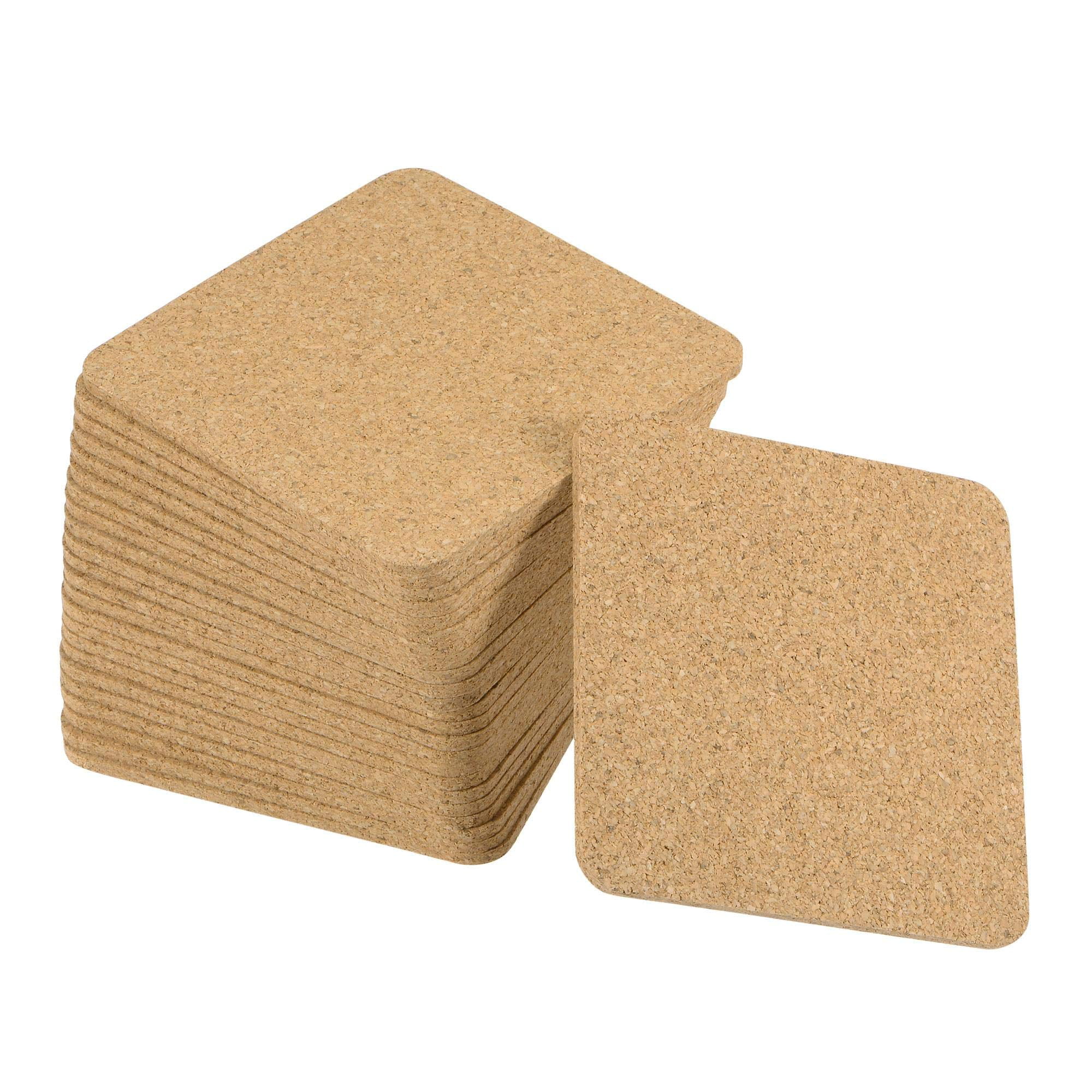 50 Pcs Cork Coasters 3.9"x 3.9"x 0.12" - Wooden Cork Coasters Absorbent ...