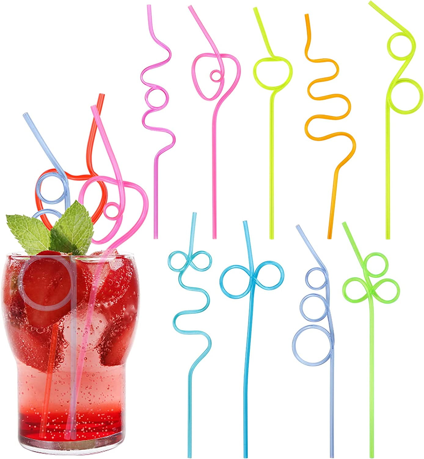 50 Pcs Crazy Straws, Happon Reusable Hard Plastic Crazy Loop Straws ...