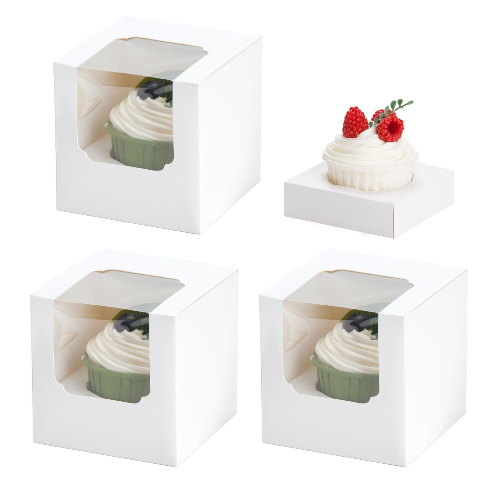 50 Pcs Cupcake Boxes Individual Cupcake Containers Pre-Assembled Single ...