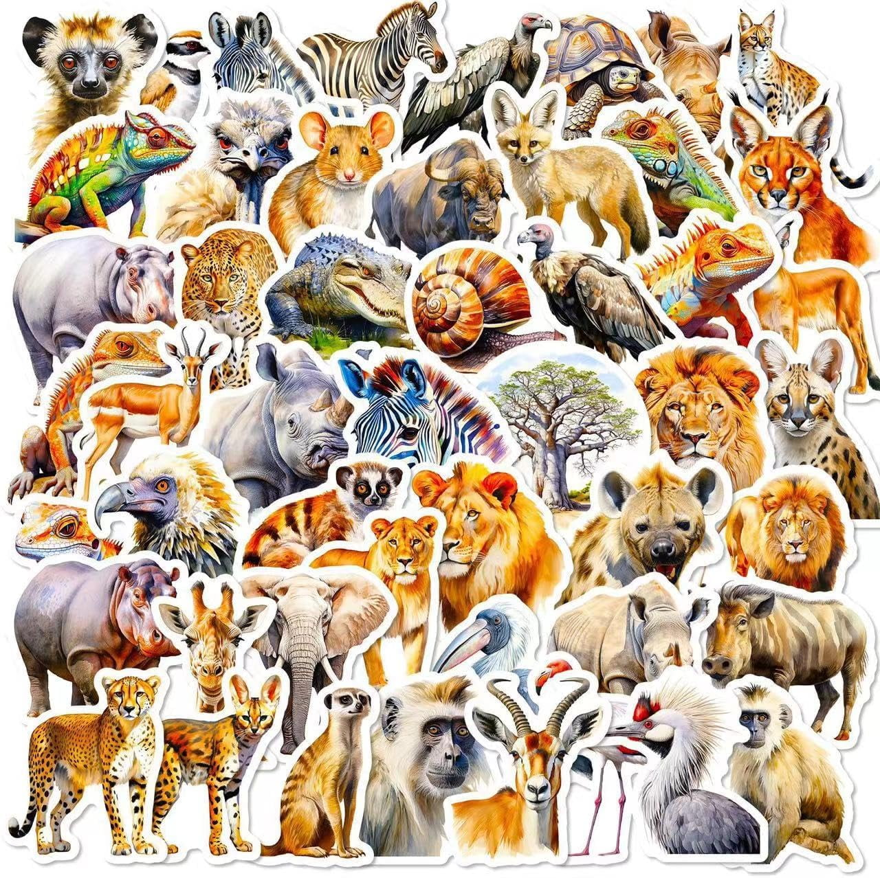 50 Pcs Cute Animal Stickers Bulk.Zoo Animal Stickers Packs for Kids ...