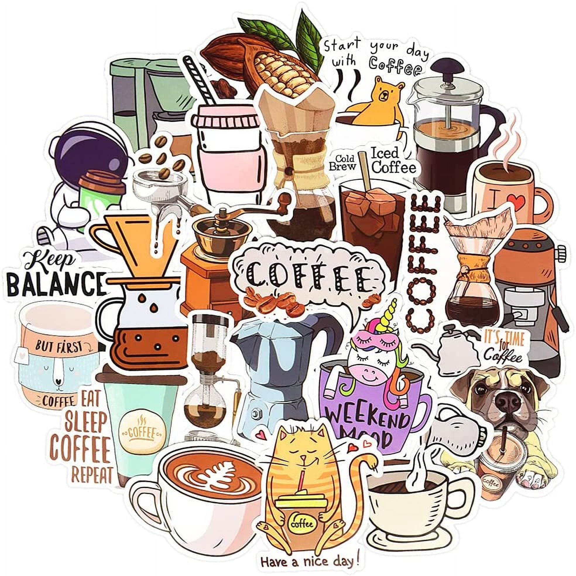 50 Pcs Cute Coffee Stickers for Water Bottles Girls Vsco Stickers for ...