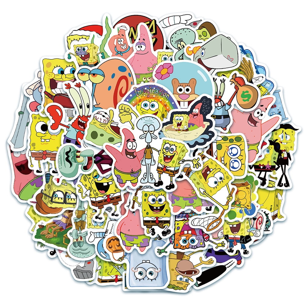 50 Pcs Cute cartoon SpongeBob SquarePants stickers, Luggage Water ...
