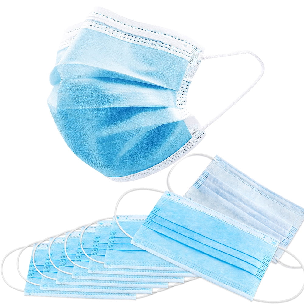 50 Pcs Disposable 3 Ply Triple Layer protection Earloop Blue Safety ...