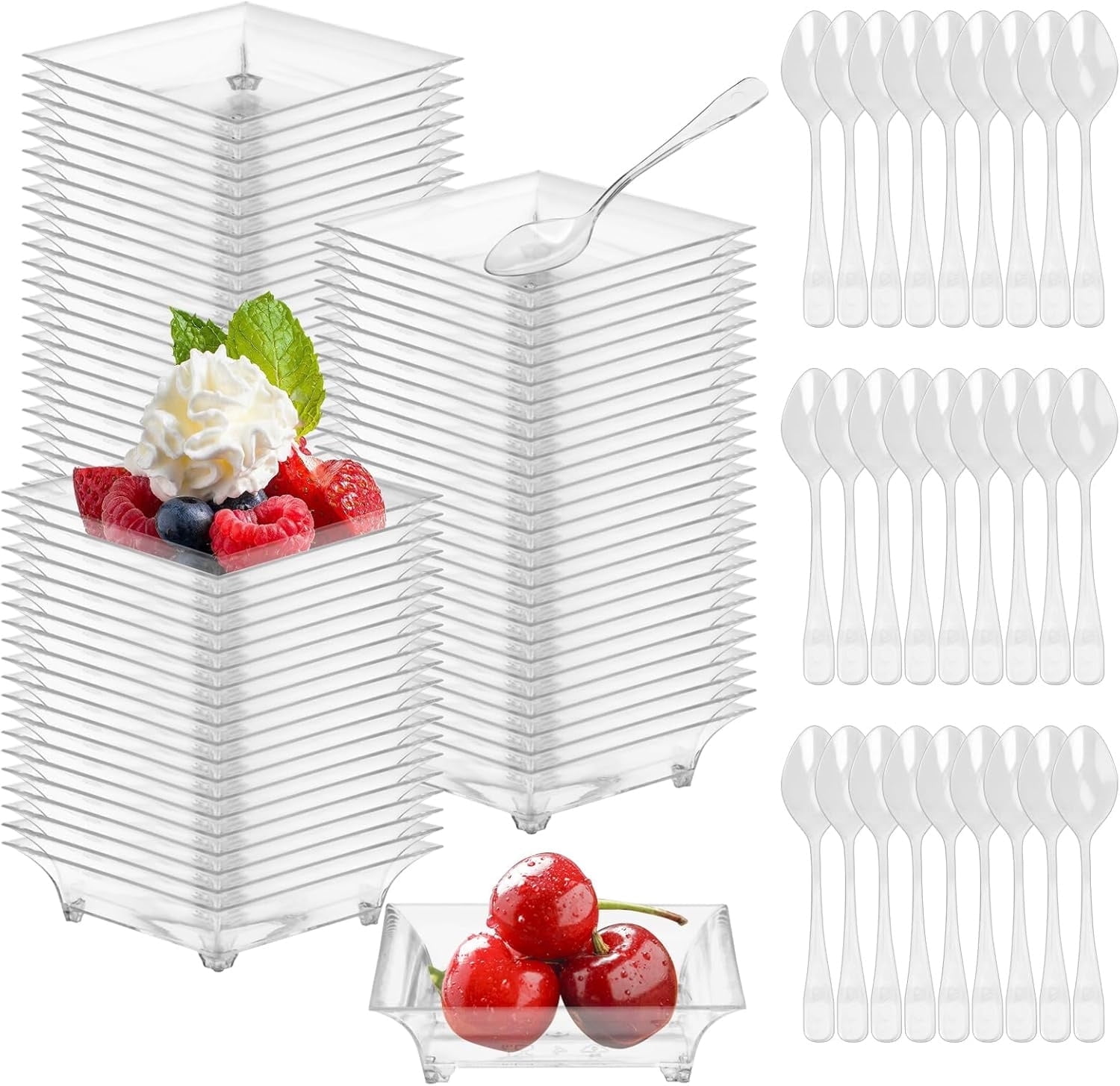 50 Pcs Clear Plastic Dessert Plates,Disposable Plastic Cake Plates ...