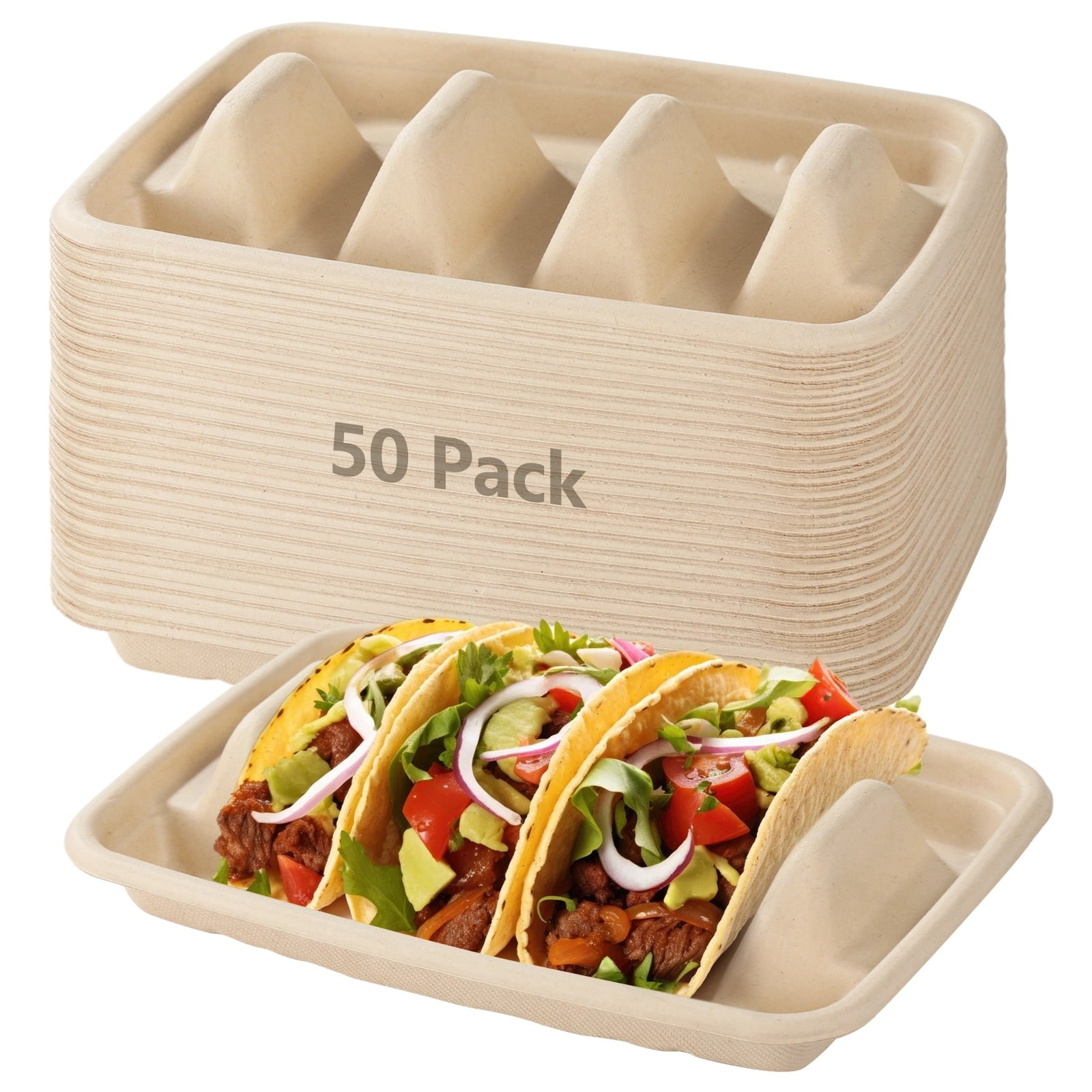 50 Pcs Disposable Taco Plates with Dividers, 3-Compartment Taco Holder ...
