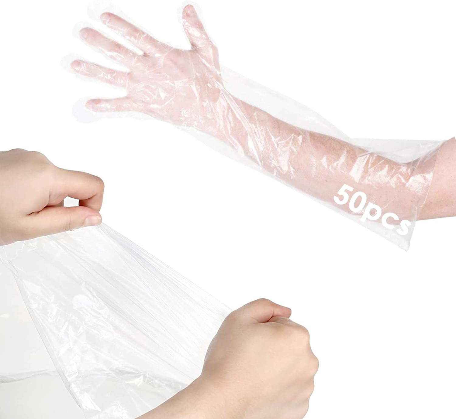 50 Pcs Disposable Veterinary Plastic Gloves, 33.5-inch Disposable Long ...