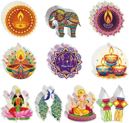 50 Pcs Diwali Paper Cutout,Diwali Party Card Decor Supplies Happy ...