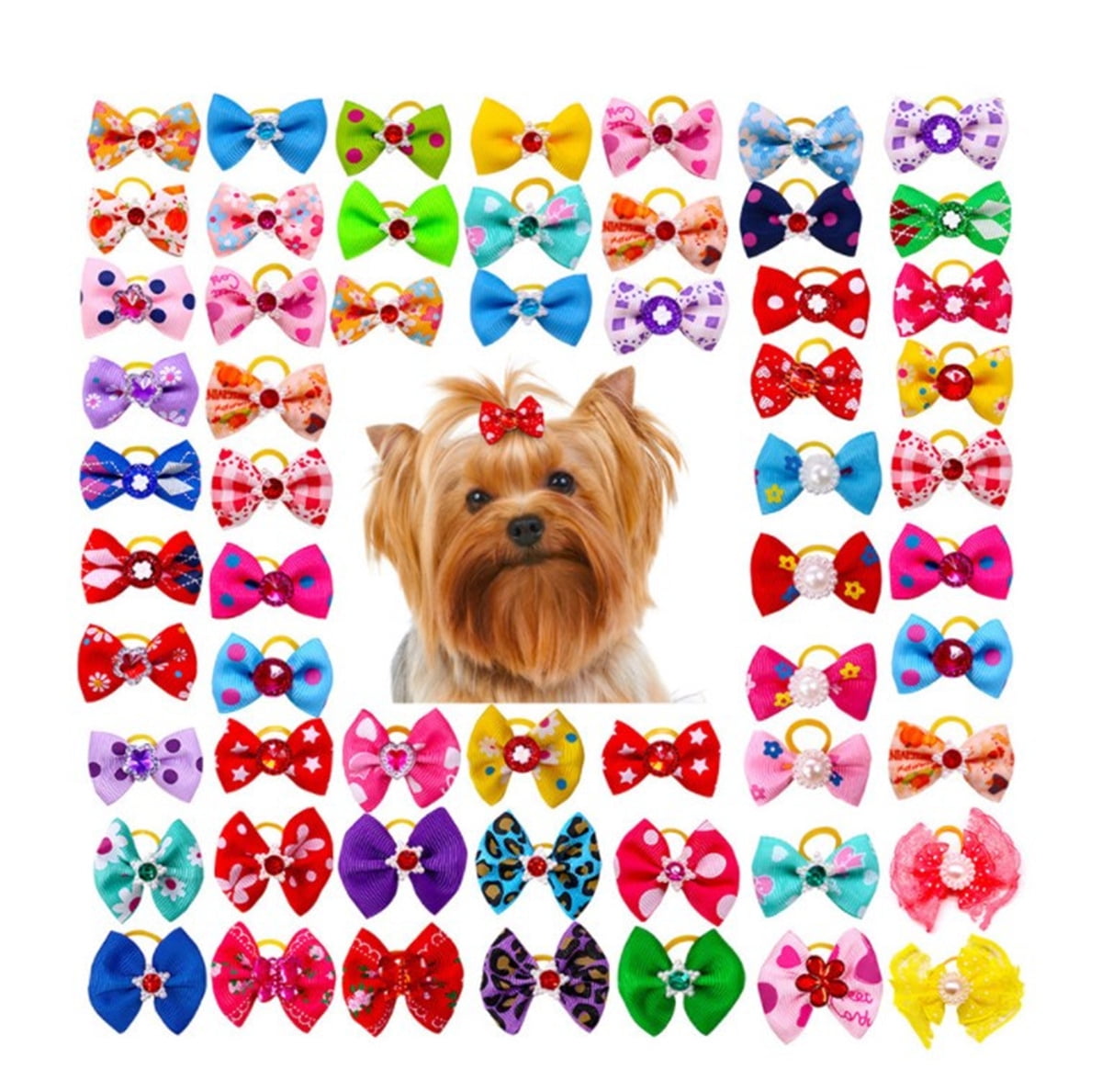 50 Pcs Dog Hair Bows,Dog Grooming Bows Made of Rubber Bands,Beautiful ...