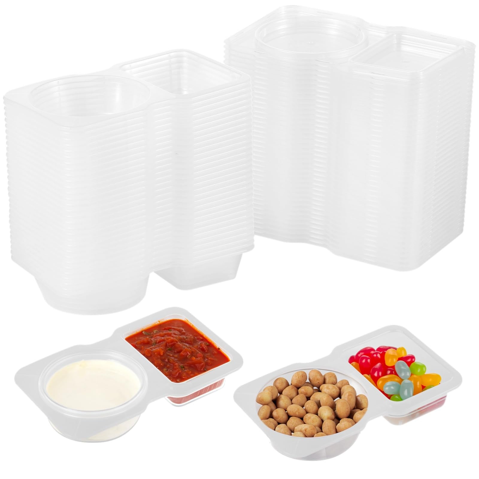 50 Pcs Double Condiment Containers, Double Compartment Containers with ...