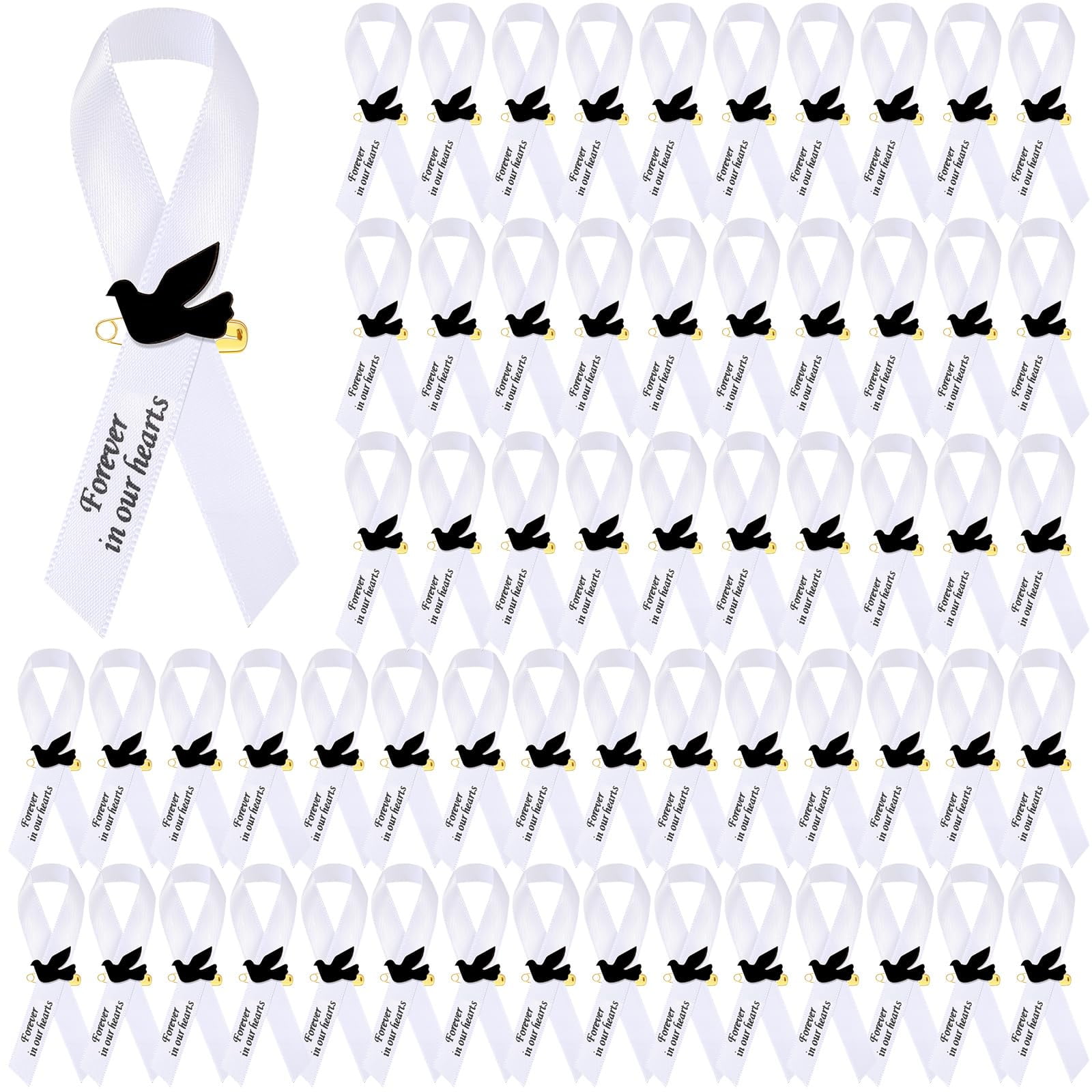 50 Pcs Dove Funeral Ribbons Memorial Ribbon Funeral Pins Classic ...