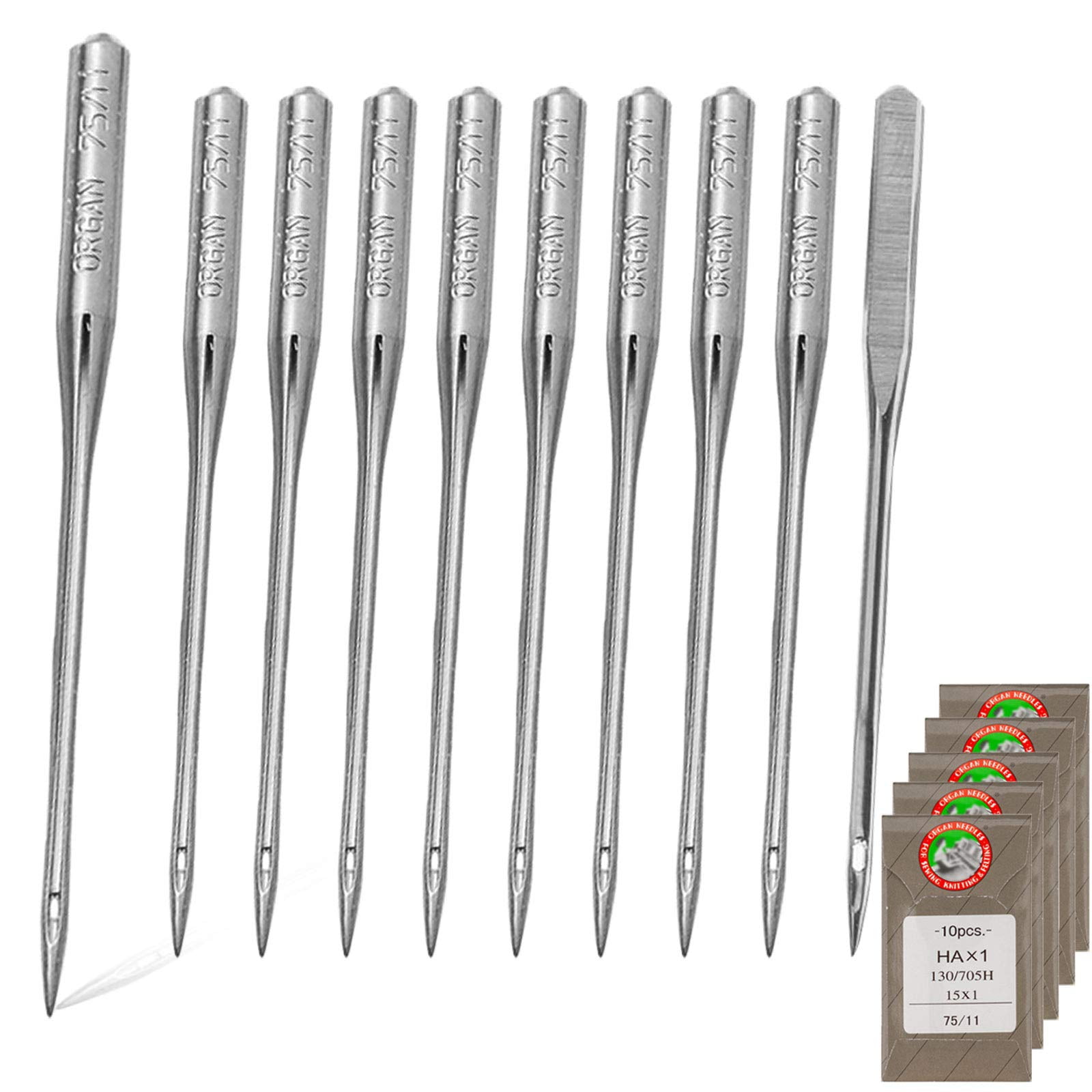 50 Pcs Embroidery Sewing Machine Needles Size 75/11 130/705H HAx1 ...
