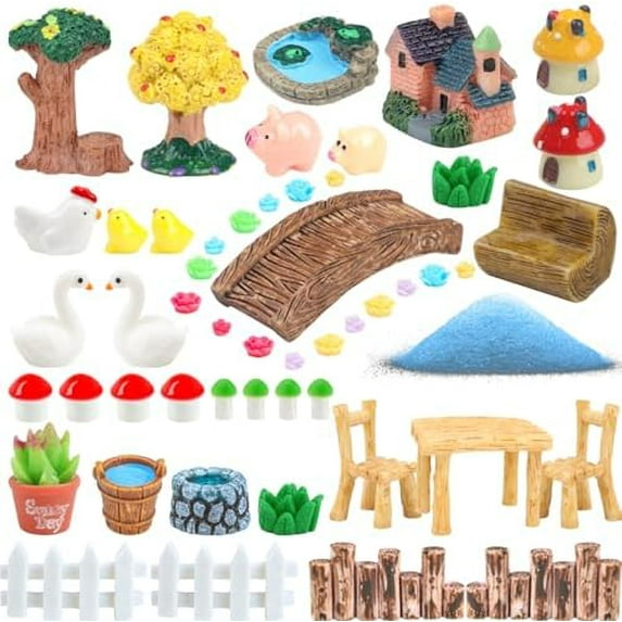 50 Pcs Fairy Garden Miniatures Accessories Bridge House Landscape Water ...