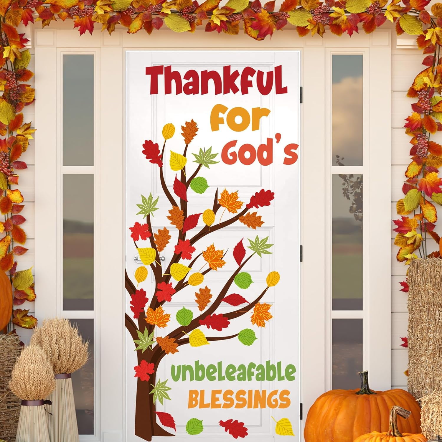 50 Pcs Fall Christian Classroom Door Decor Bulletin Board Set Thankful ...