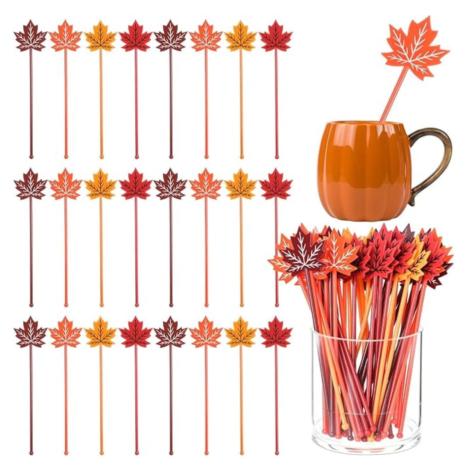 50 Pcs Fall Coffee Stirrers Thanksgiving Maple Leaf Swizzle Sticks ...
