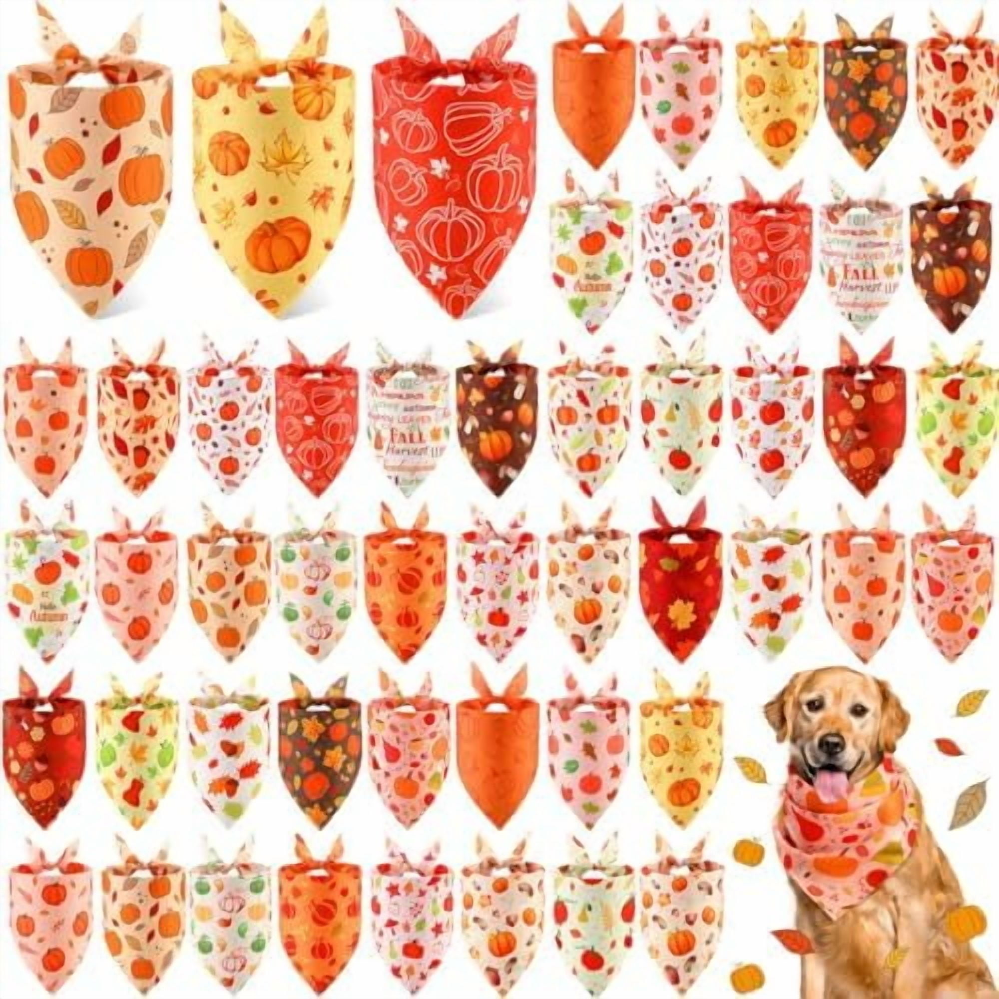 50 Pcs Fall Thanksgiving Dog Bandanas Bulk Pumpkin Bandanas for Dogs ...