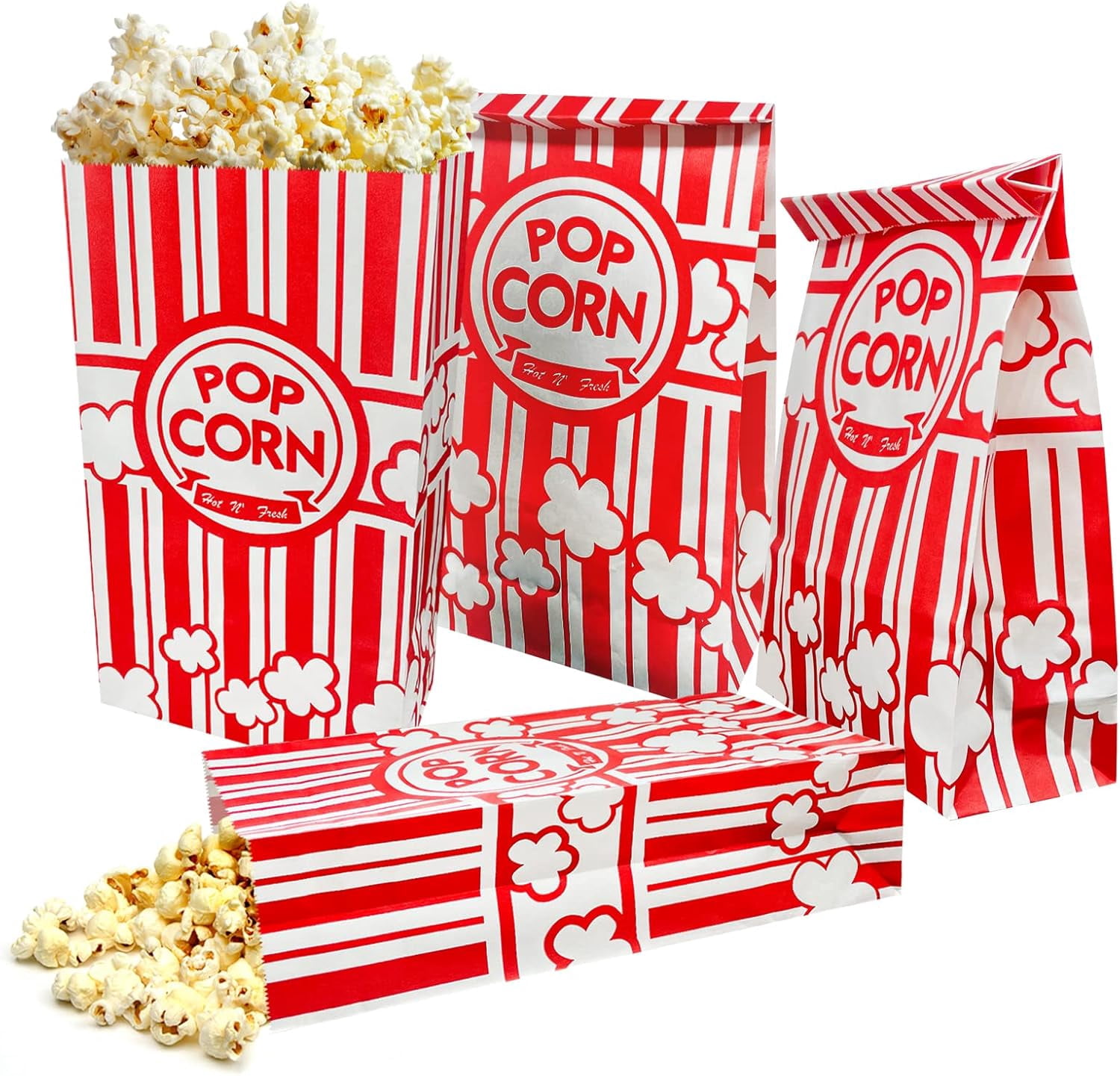 50 Pcs Flat Bottom Popcorn Bags, 2 oz Paper Popcorn Bags for Family ...