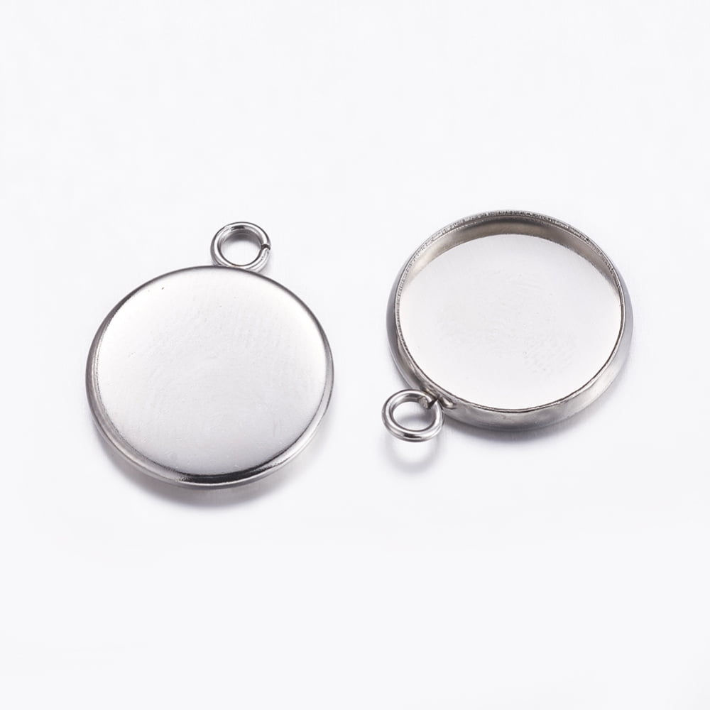 50 Pcs Flat Round Pendant Cabochon Settings Non-Tarnish 304 Stainless ...