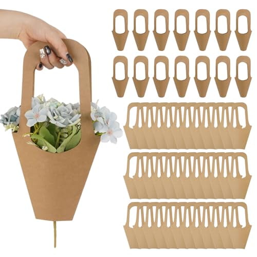 50 Pcs Flower Bags for Bouquets with Handles, Flower Bar Supplies for ...