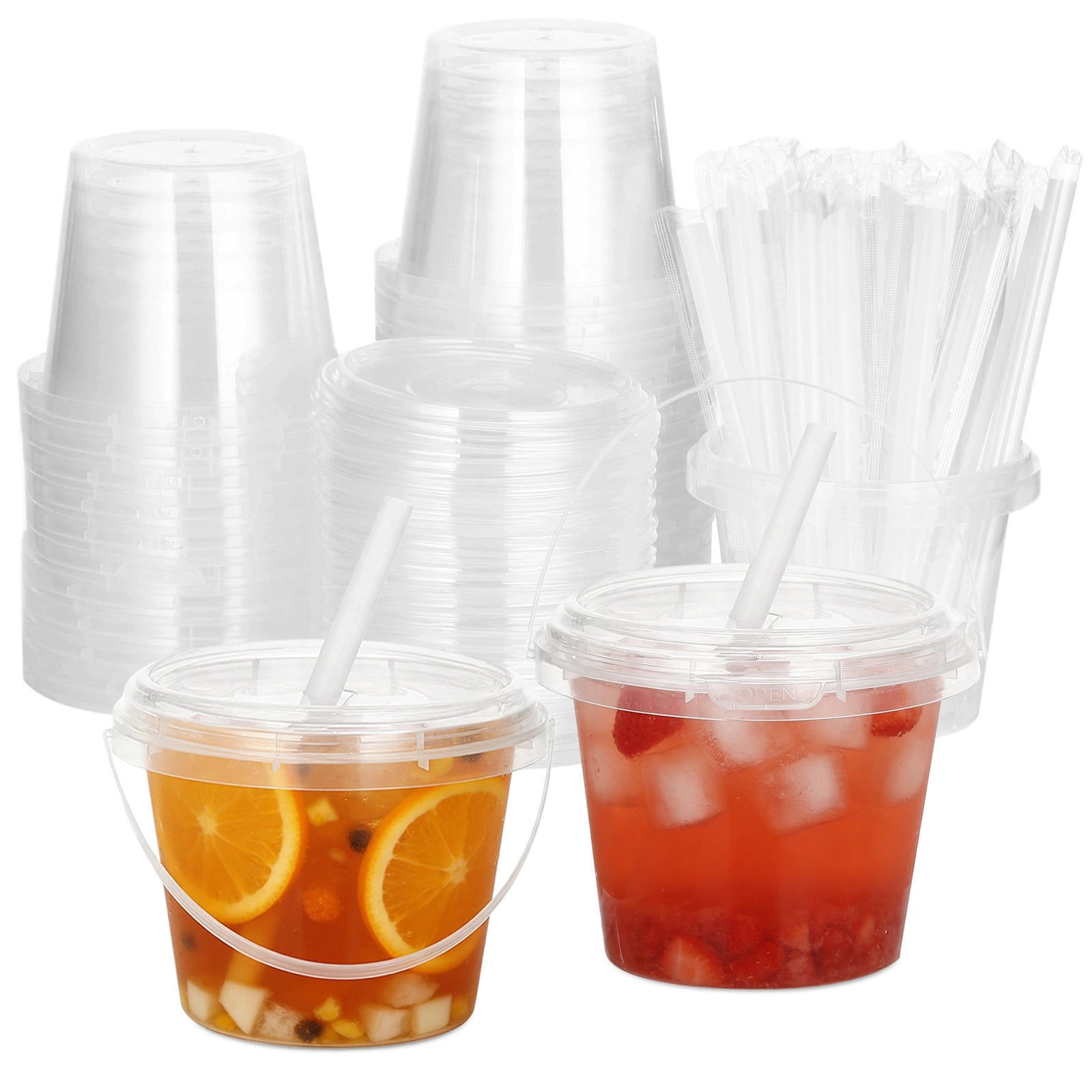 50 Pcs Food-Safe Clear Plastic Cup & Bucket Set, 23.67 fl oz Leakproof ...