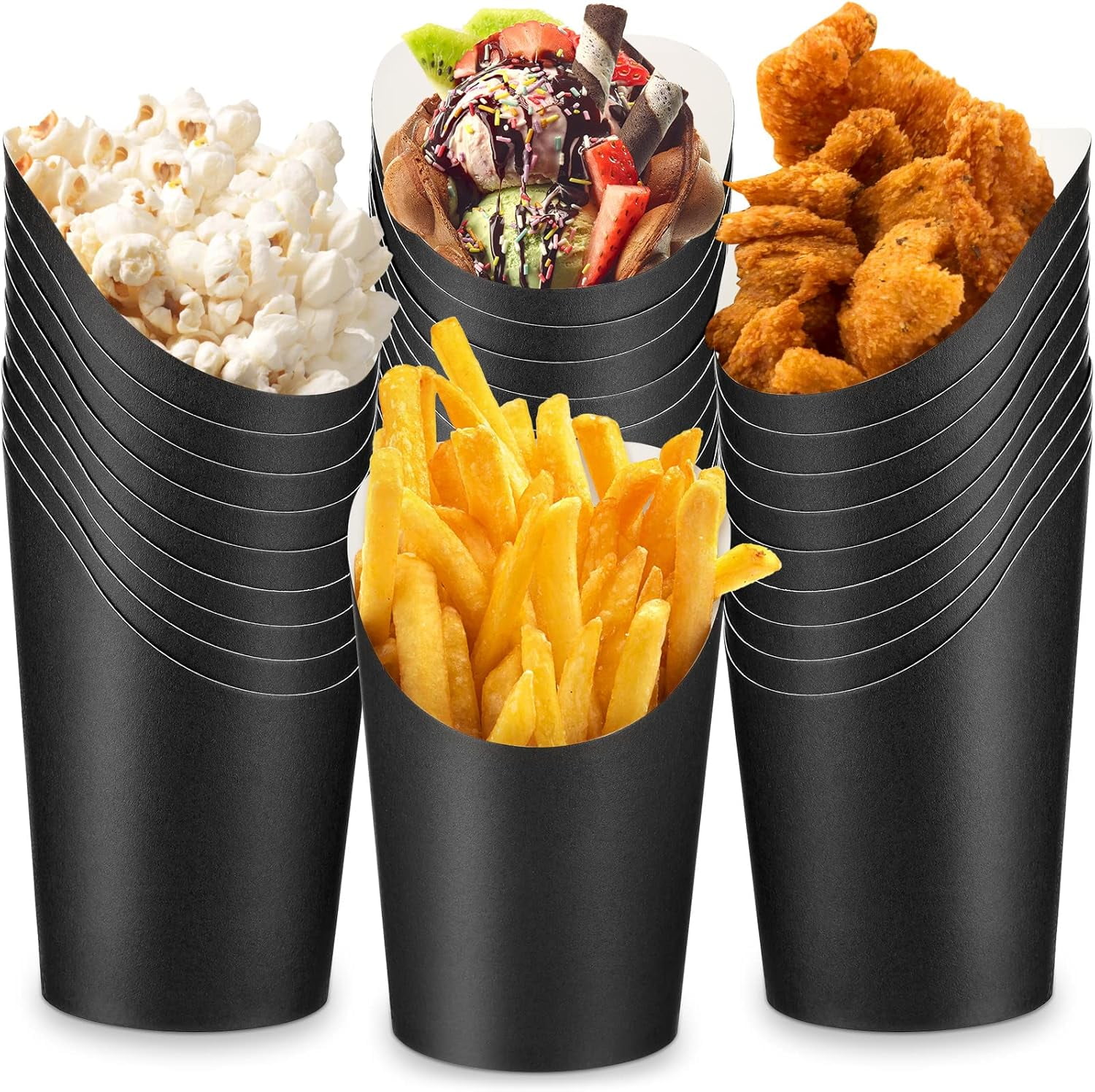 50 Pcs French Fry Cups 14 oz Charcuterie Black Paper French Fries ...