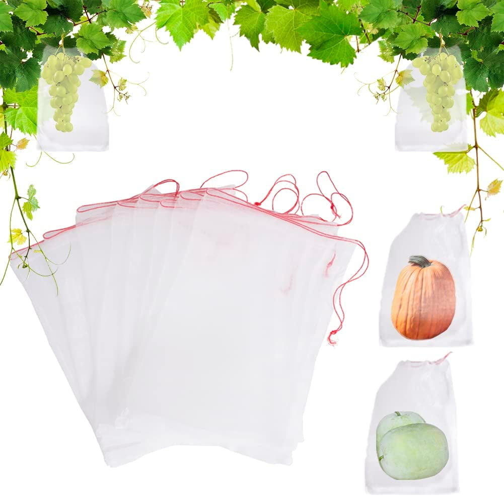 50 Pcs Fruit Protection Bags, Garden Netting Bags with Drawstring ...