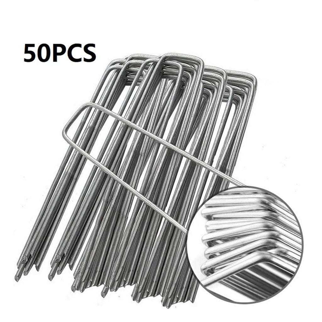 50 Pcs Garden Landscape for Galvanized Stakes Pins Lawn U Yard Stake ...
