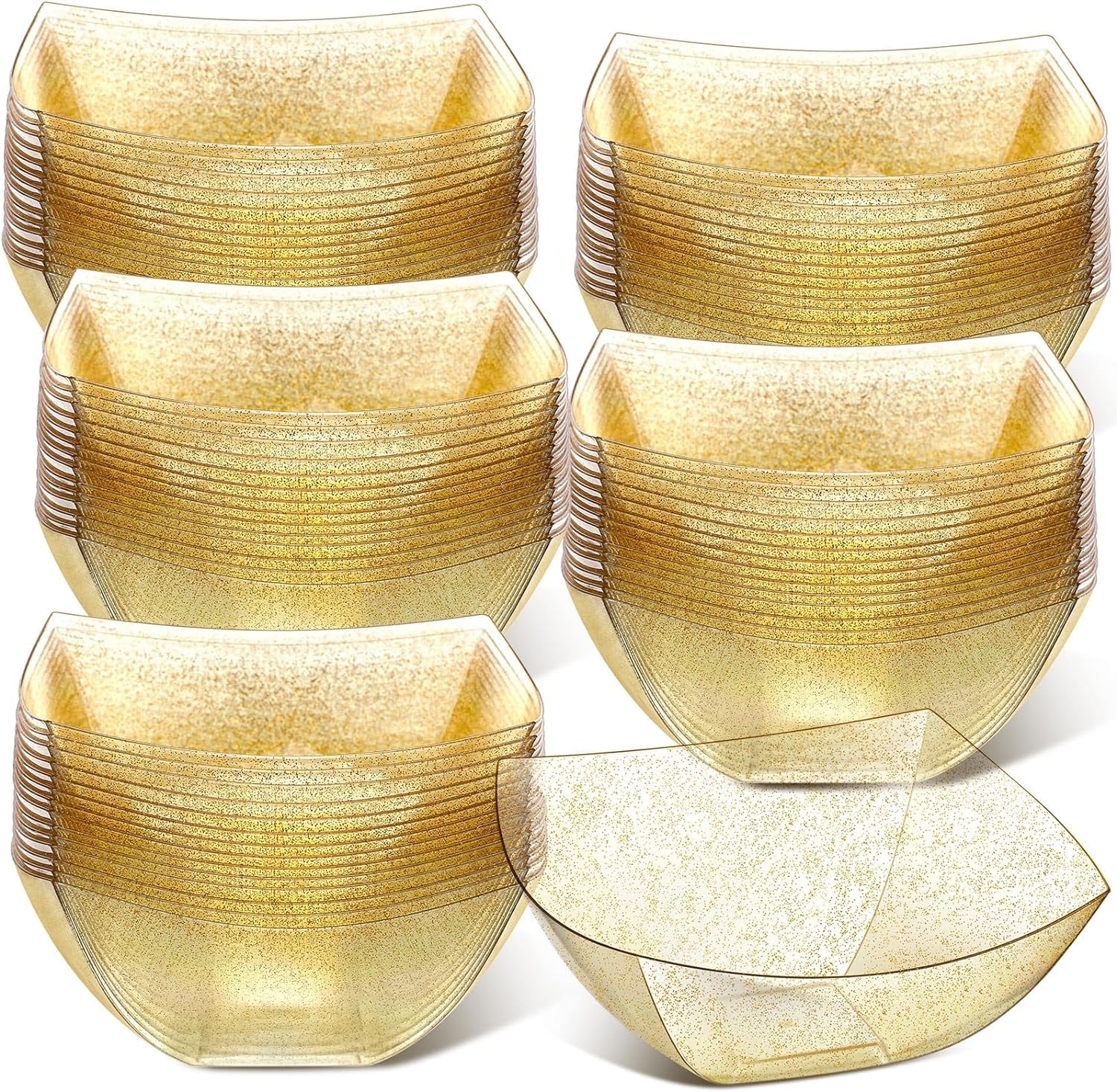 50 Pcs Gold Glitter Square Plastic Serving Bowls Disposable Snack Salad ...