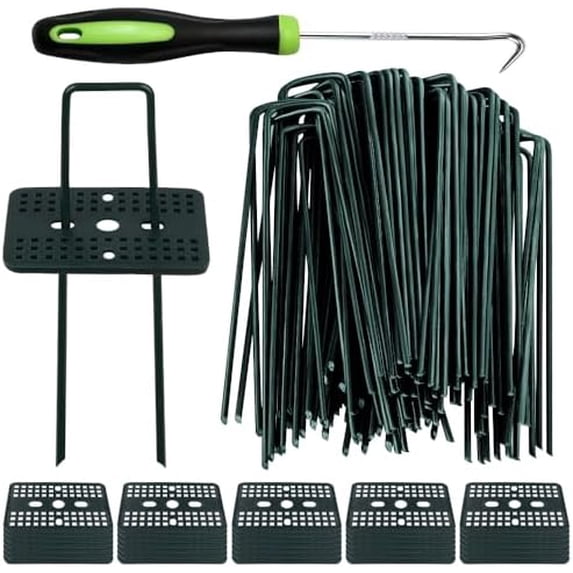 50 Pcs Green Artificial Turf Stakes Anchor + 50 Pcs Buffer Washer, 6 ...