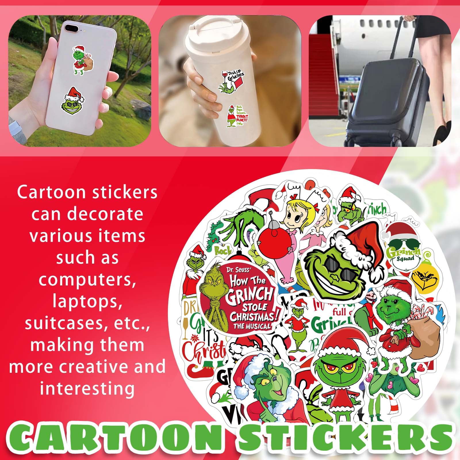 50 Pcs Green Green Monster Stickers for Christmas Decorations ...