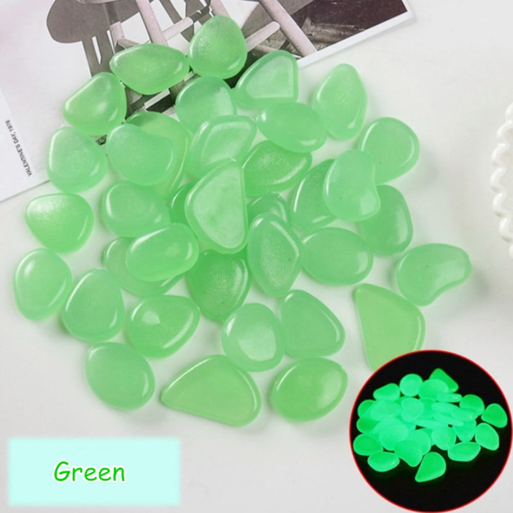 50 Pcs Green Luminous Stones, Glow in The Dark Pebbles Stone Ice Rocks ...