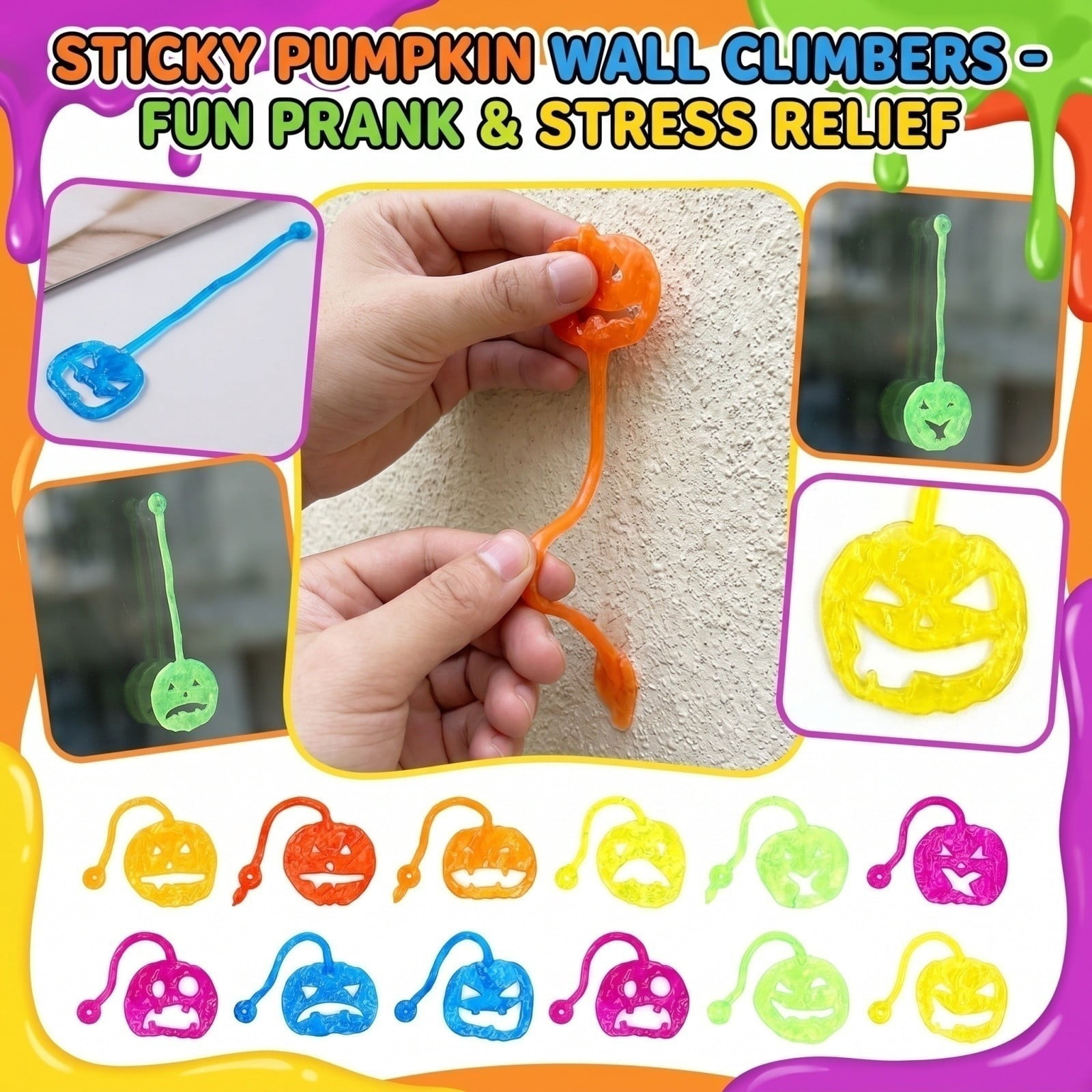 50 Pcs Halloween Sticky Hands Bulk, Pumpkin Shape Stretchy Toys for ...