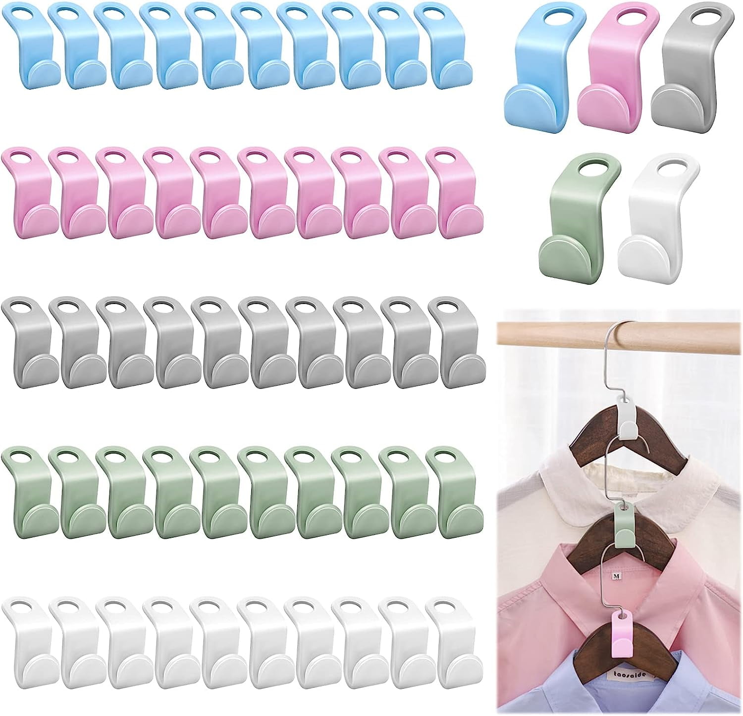 50 Pcs Hanger Connector Hooks for Plastic Hangers,Space Saving Hanger ...