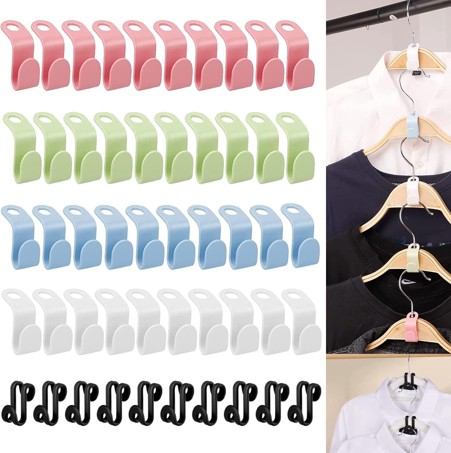 50 Pcs Hanger Hooks,Clothes Hanger Connector Hooks, Mini Plastic Closet ...