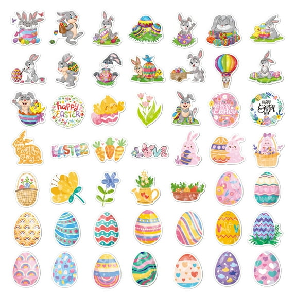 50 Pcs Happy Easter Stickers - Bunny, Rabbit & Egg Designs for Laptop ...