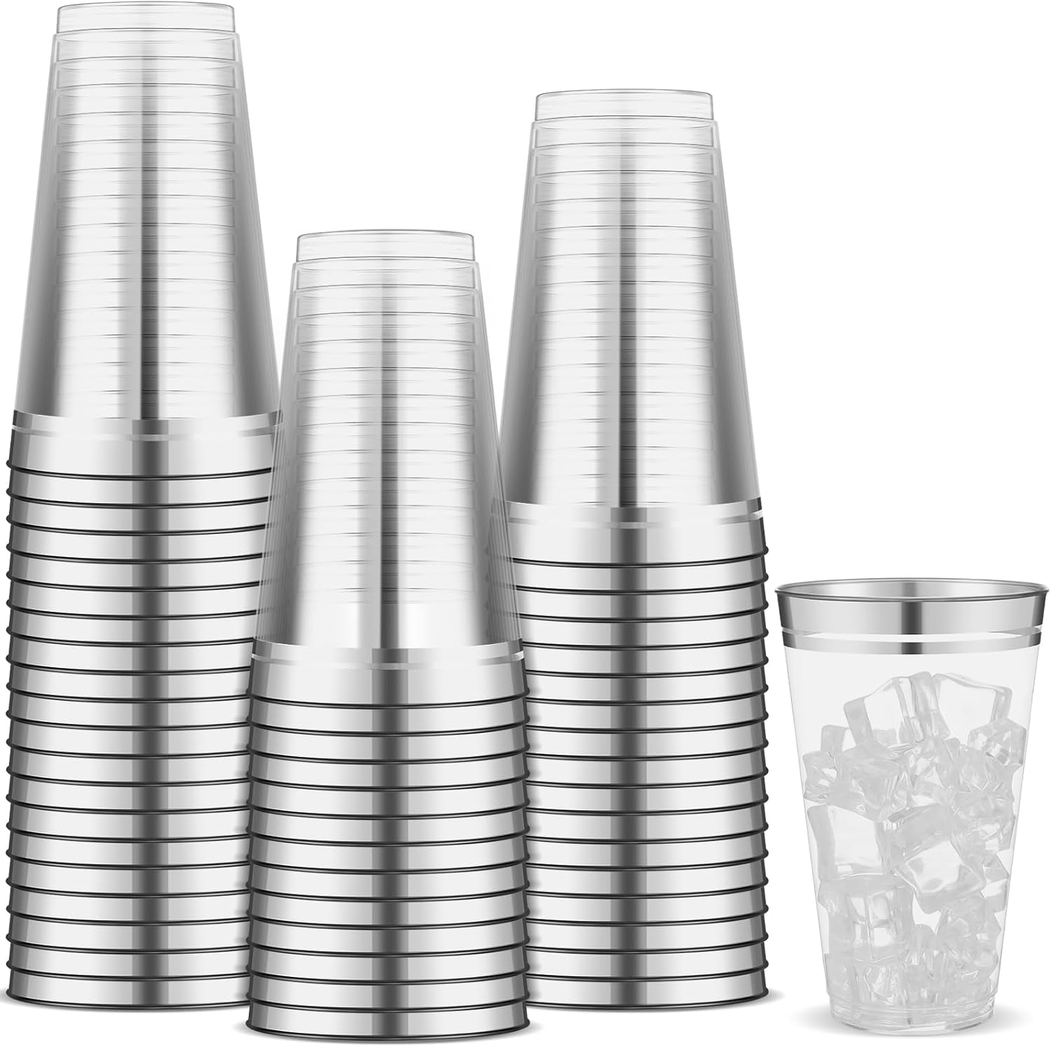 50 Pcs Hard Plastic Cups Double Rimmed Plastic Cups Heavy Duty Fancy ...