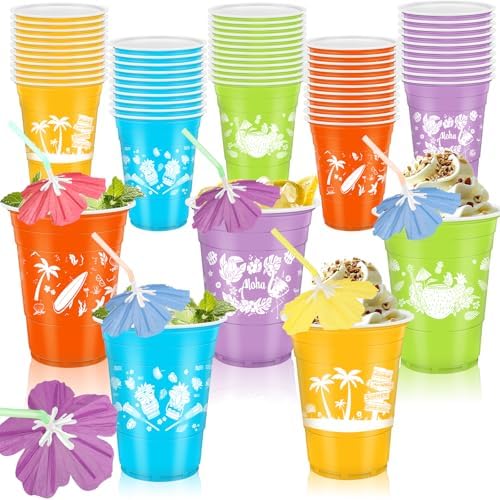 50 Pcs Hawaiian Luau Party Cups 16 oz Summer Disposable Plastic Cups ...